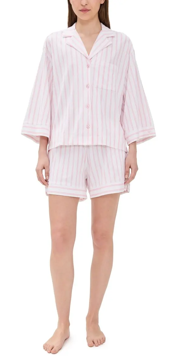 PETITE PLUME Pima Olivia Short Set - White/pink Stripe