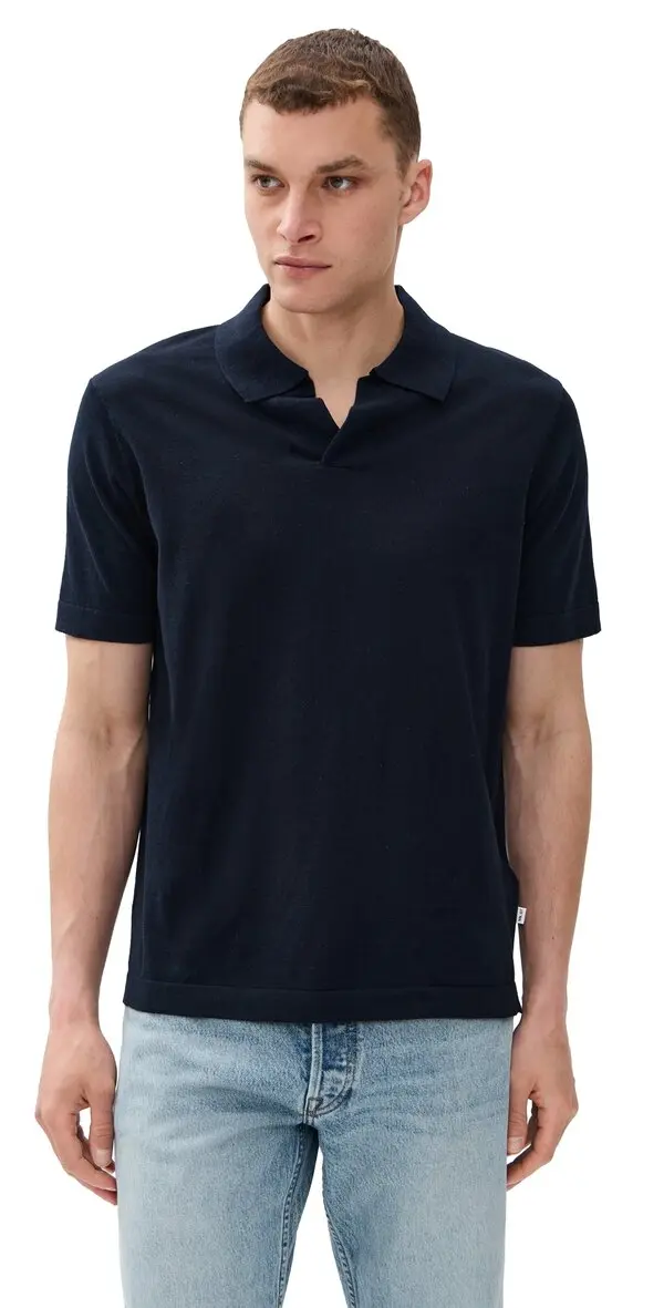 Nn07 Ryan Cotton Linen Polo - Navy Blue