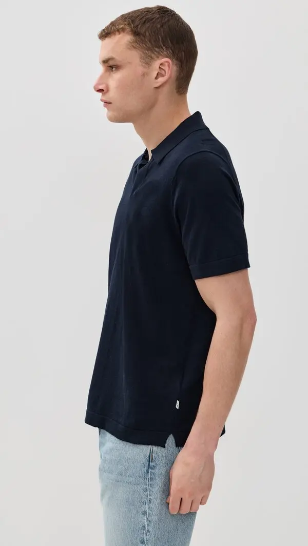 Nn07 Ryan Cotton Linen Polo - Navy Blue