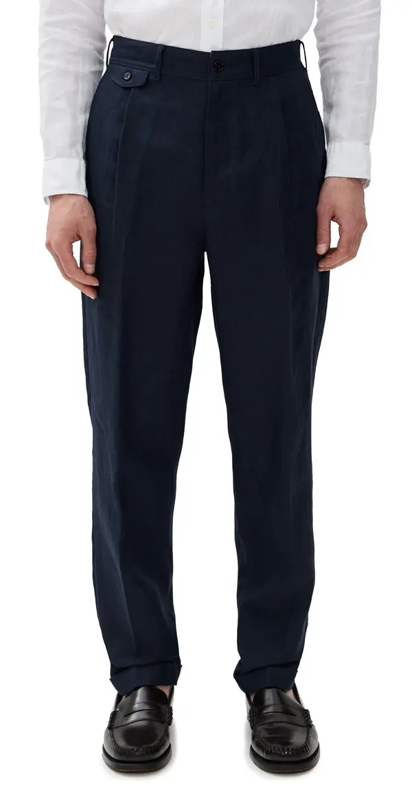 ALEX MILL Standard Pleated Linen Pants - Navy