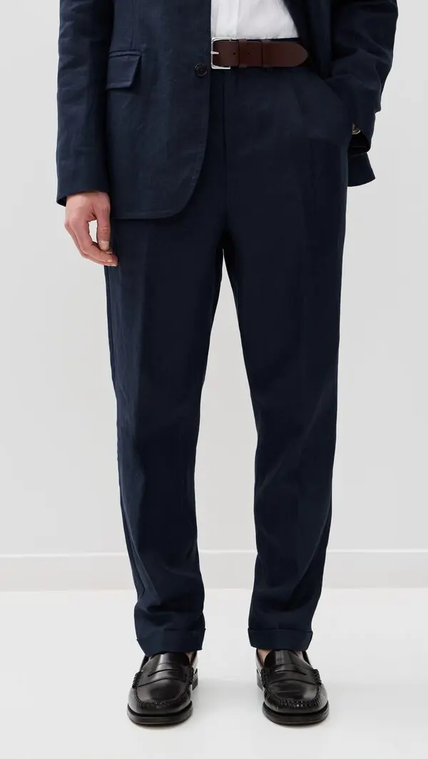 ALEX MILL Standard Pleated Linen Pants - Navy