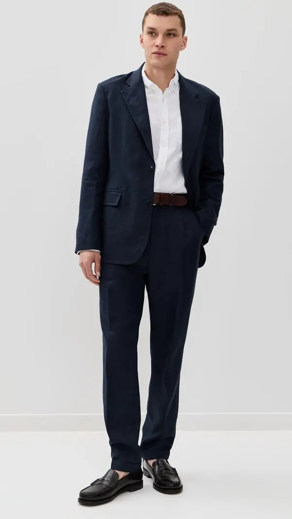 ALEX MILL Standard Pleated Linen Pants - Navy