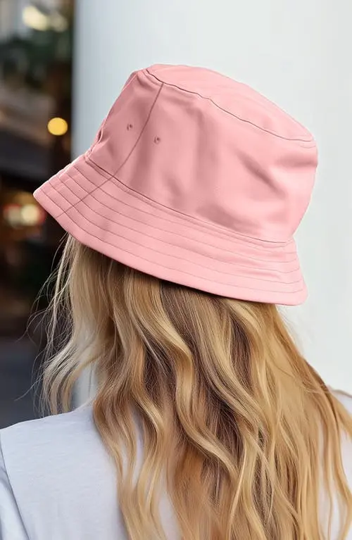 DALIX Embroidered Cotton Bucket Hat - Peach Melba