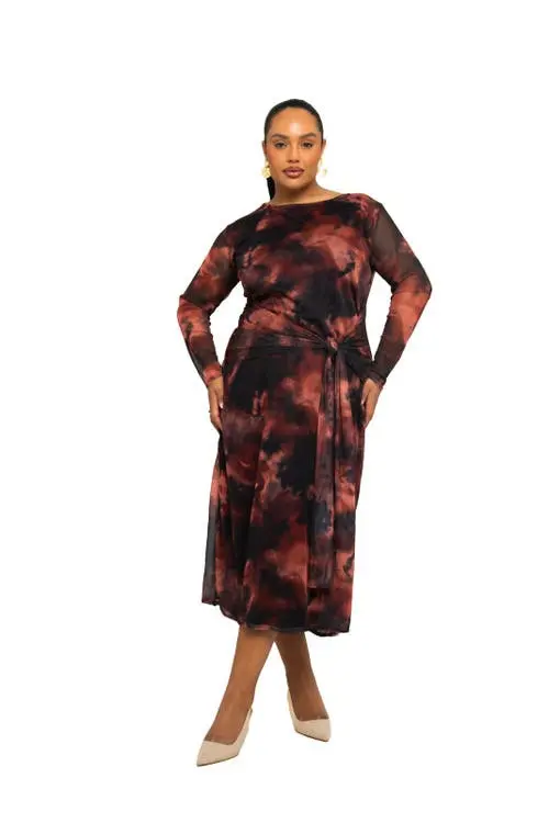 FASHION-SZN CURVE Tie-dye Print Mesh Midi Dress