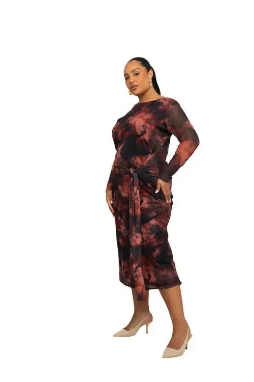 FASHION-SZN CURVE Tie-dye Print Mesh Midi Dress