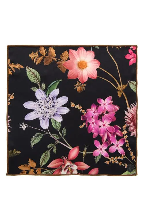 CLIFTON WILSON Fucshia Floral Silk Pocket Square - Brown