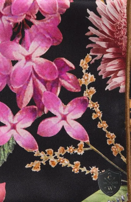 CLIFTON WILSON Fucshia Floral Silk Pocket Square - Brown