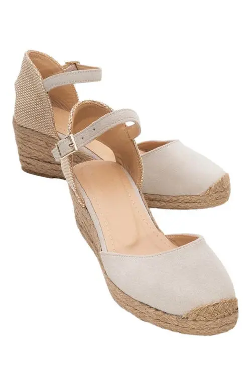 FOREVER & ALWAYS SHOES Aldea Leather Platform Espadrille - Beige Suede Leather