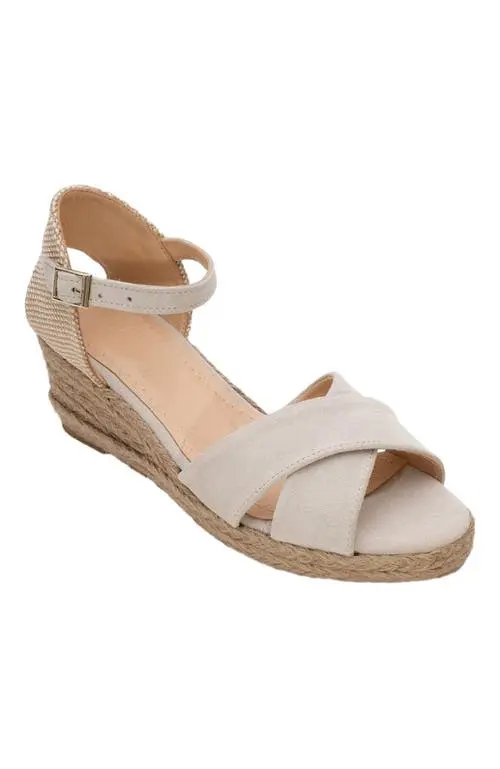 FOREVER & ALWAYS SHOES Miria Leather Platform Espadrille - Beige Suede Leather