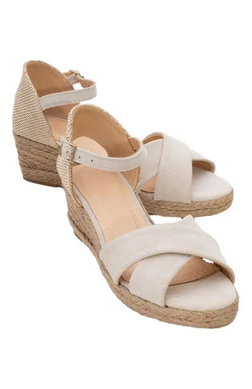 FOREVER & ALWAYS SHOES Miria Leather Platform Espadrille - Beige Suede Leather