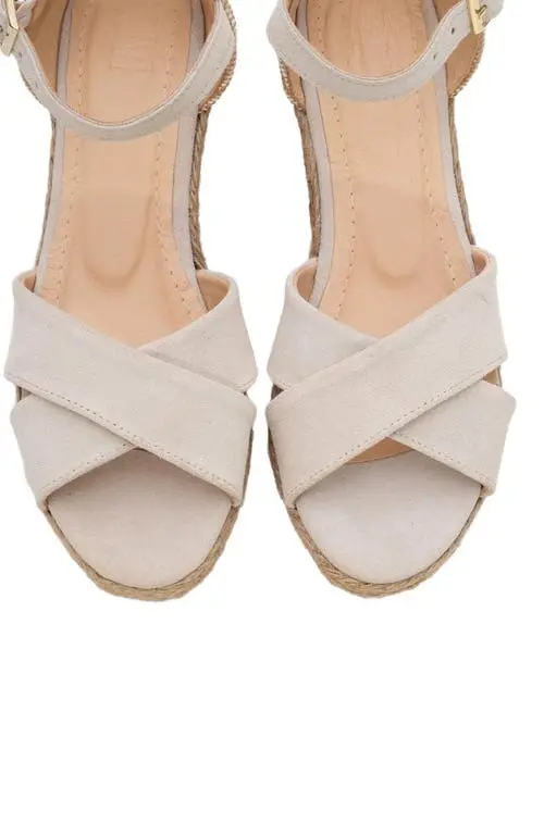 FOREVER & ALWAYS SHOES Miria Leather Platform Espadrille - Beige Suede Leather