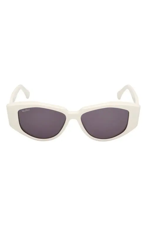 Max Mara Lee 52mm Round Frame Sunglasses - White/ Shiny Pale Gold/ Smoke