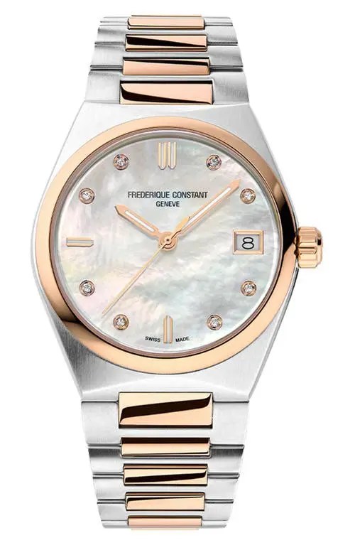 FREDERIQUE CONSTANT Highlife Diamond & Mother-of-pearl Two-tone Bracelet Watch - Two-tone/ Pearl