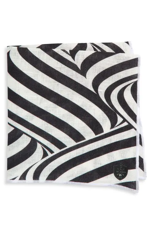CLIFTON WILSON White Swirling Stripes Linen Pocket Square - Black