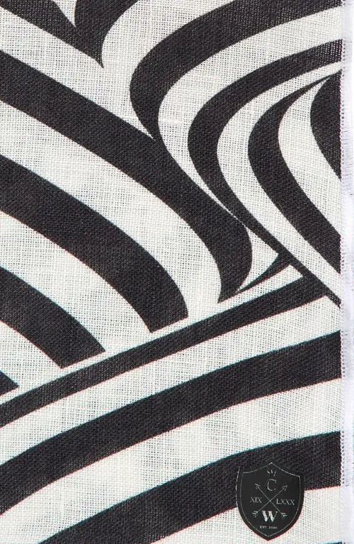 CLIFTON WILSON White Swirling Stripes Linen Pocket Square