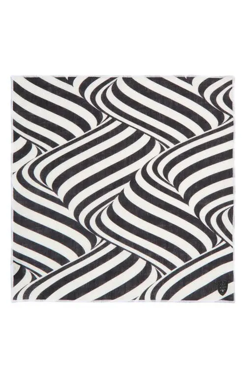 CLIFTON WILSON White Swirling Stripes Linen Pocket Square - Black