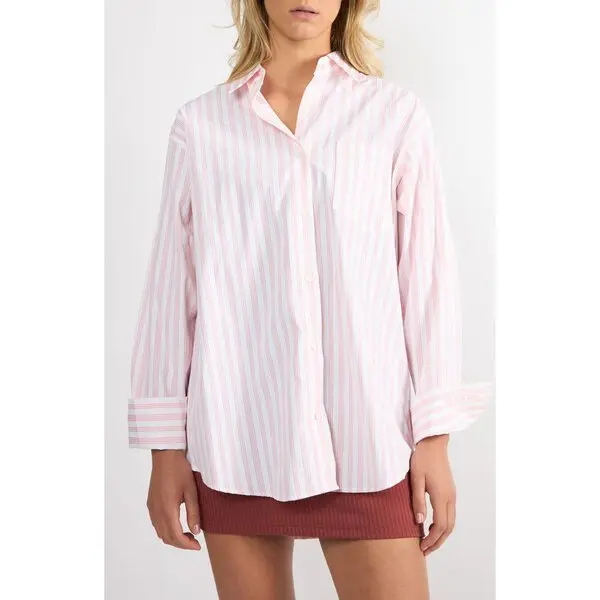 VIENS AVEC MOI Seaside Stripe Button-up Shirt - Pink Stripe
