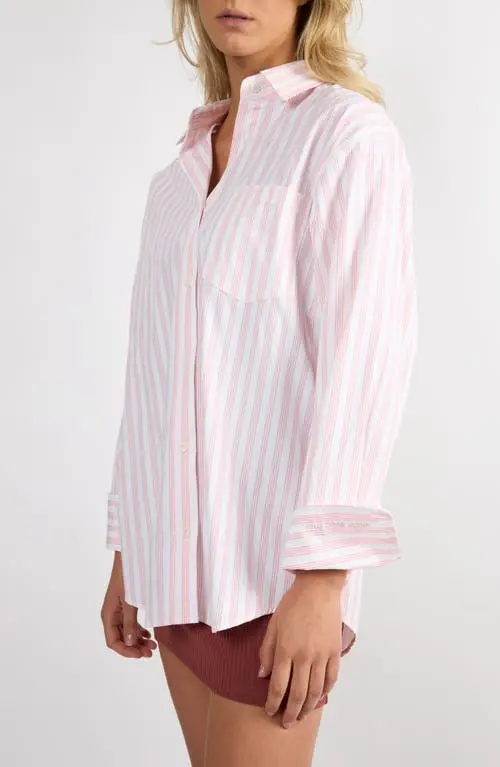 VIENS AVEC MOI Seaside Stripe Button-up Shirt - Pink Stripe