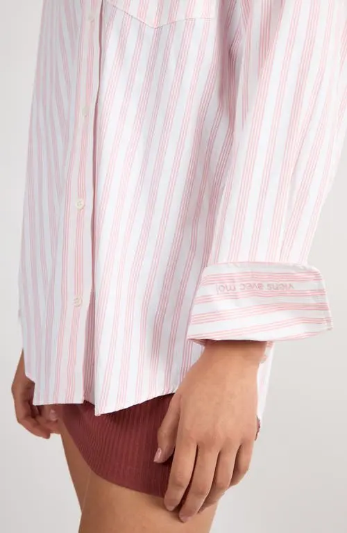 VIENS AVEC MOI Seaside Stripe Button-up Shirt - Pink Stripe