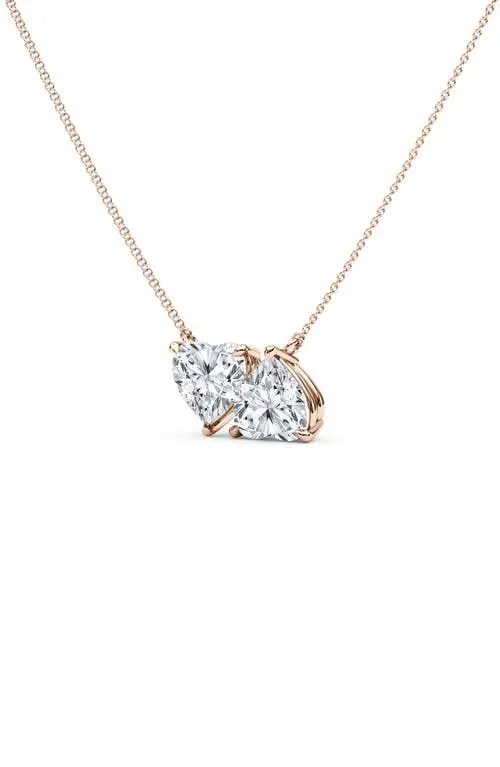 HAUTECARAT Twin Heart Lab Grown Diamond Necklace - 18k Rose Gold