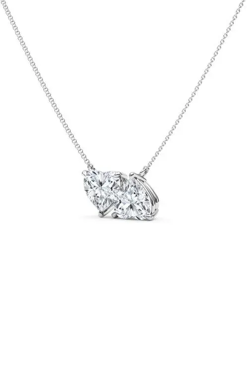 HAUTECARAT Twin Heart Lab Grown Diamond Necklace - 18k White Gold