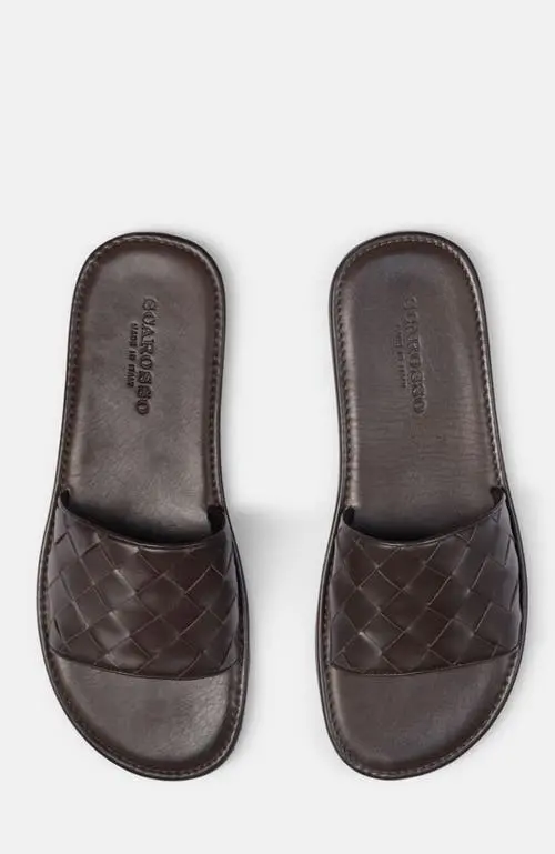 SCAROSSO Ulisse Woven Leather Sandals - Dark Brown - Calf