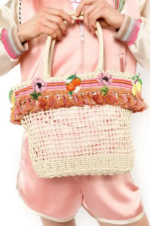 Anna Sui Raffia Tassel Bag - Pink