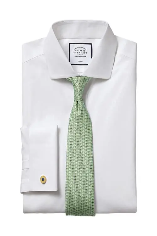 CHARLES TYRWHITT Non-iron Poplin Cutaway Slim Fit Shirt Double Cuff - White
