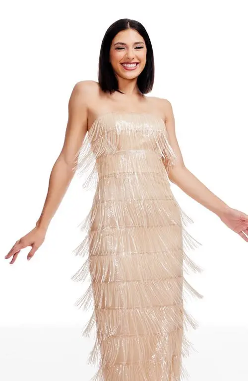 Dress The Population Sequin Fringe Strapless Dress