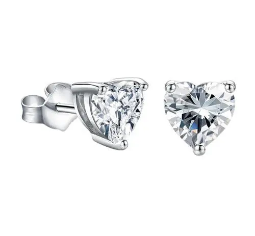 DONATELLO GIAN Sterling Heart Cut Moissanite Stud Earrings - Silver