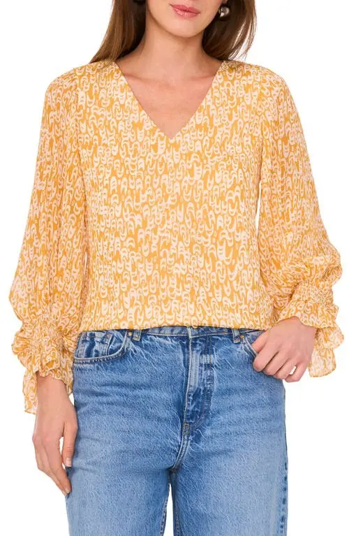 Vince Camuto Printed V-neck Ruffle Cuff Top