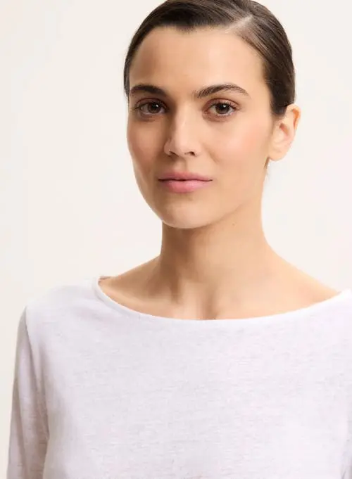 Majestic Filatures Stretch Linen Three-quarter Sleeve Boatneck T-shirt - Blanc