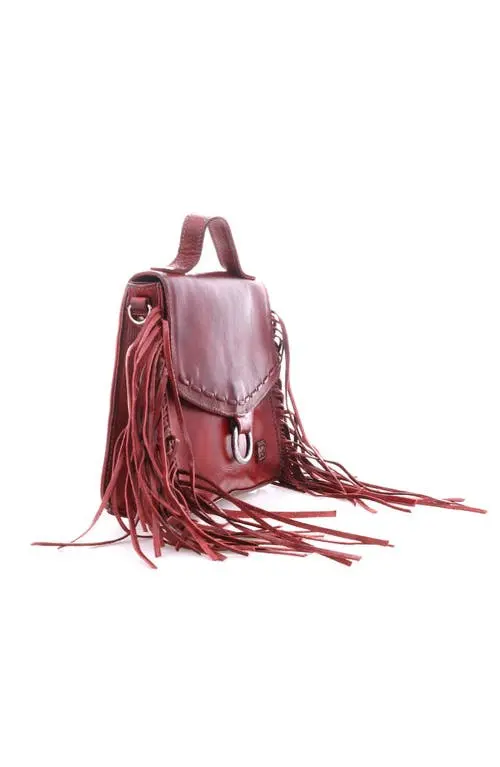 Bed Stu Leather Crossbody Handbag With Fringe - Cherry Lacquer Dd