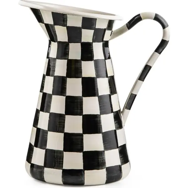 MACKENZIE-CHILDS Courtly Check Large Enameled Steel Practical Pitcher - Black/ White