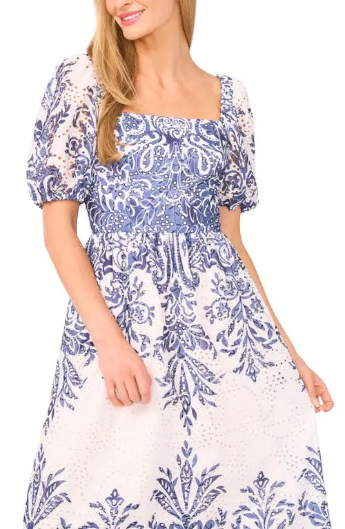 Ted Baker London Print Eyelet Puff Sleeve Midi Dress