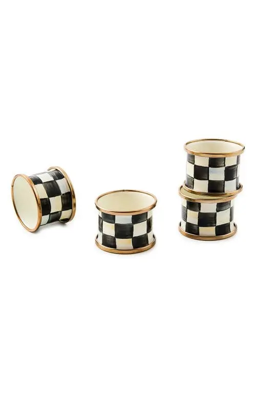 MACKENZIE-CHILDS Courtly Check Set Of 4 Enameled Steel Napkin Rings - Black/ White