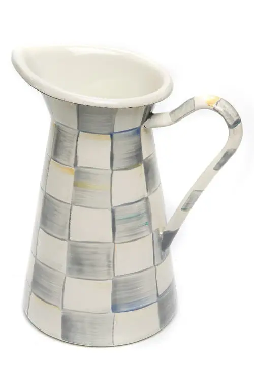 MACKENZIE-CHILDS Sterling Check Medium Enameled Steel Practical Pitcher - Grey/ White