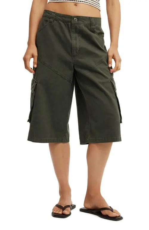 COTTON ON Long Cargo Jort - Dark Washed Green