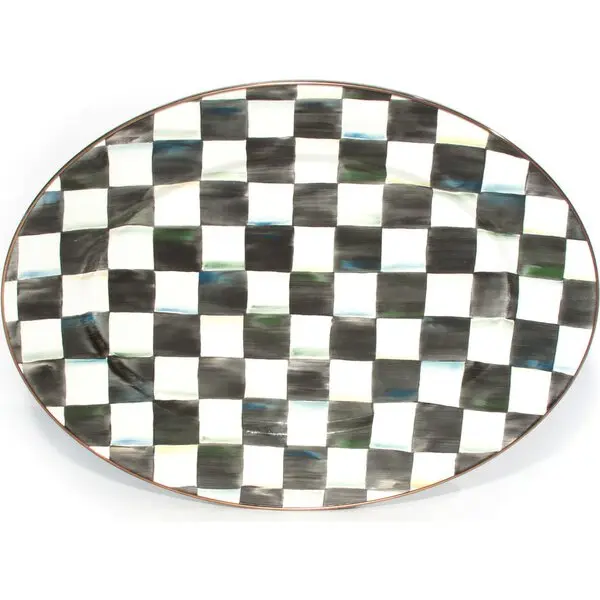 MACKENZIE-CHILDS Courtly Check Medium Enameled Steel Oval Platter - Black/ White