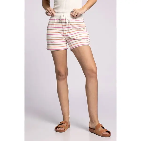 THREAD & SUPPLY Corinna Stripe Cotton Blend Shorts - Fuchsia Multi
