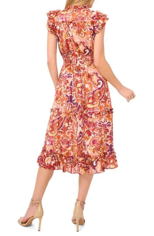 CECE DUPRAZ Flutter Sleeve Smocked Waist Midi Dress - Wine