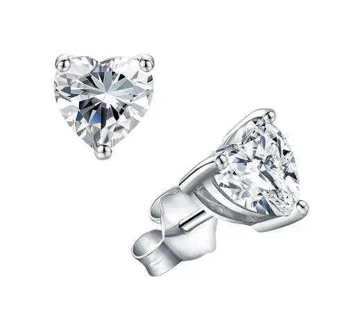 DONATELLO GIAN Sterling Moissanite Heart Stud Earrings - Silver