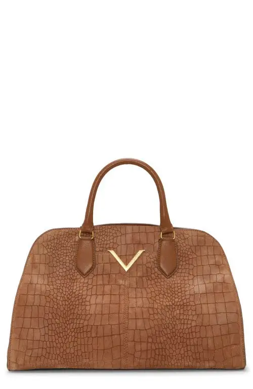 Vince Camuto Tasha Croc Embossed Leather Satchel - Brown