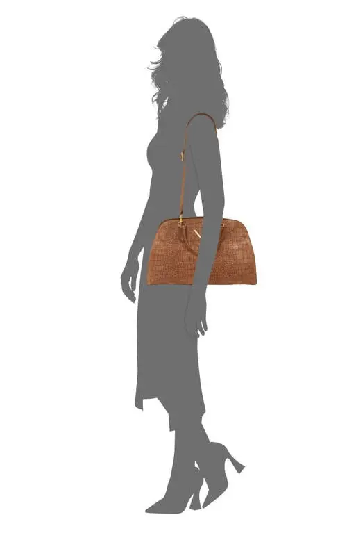 Vince Camuto Tasha Croc Embossed Leather Satchel - Brown