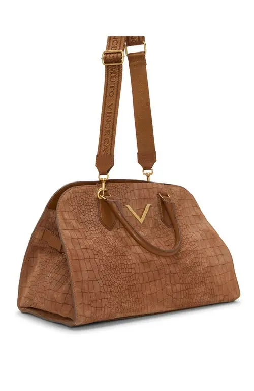 Vince Camuto Tasha Croc Embossed Leather Satchel - Brown