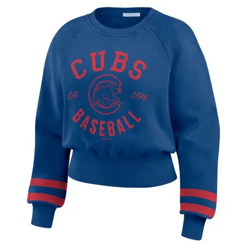 WEAR BY ERIN ANDREWS Chicago Cubs Vintage Washed Cropped Pullover Sweatshirt