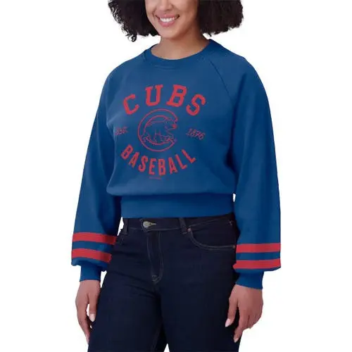 WEAR BY ERIN ANDREWS Chicago Cubs Vintage Washed Cropped Pullover Sweatshirt