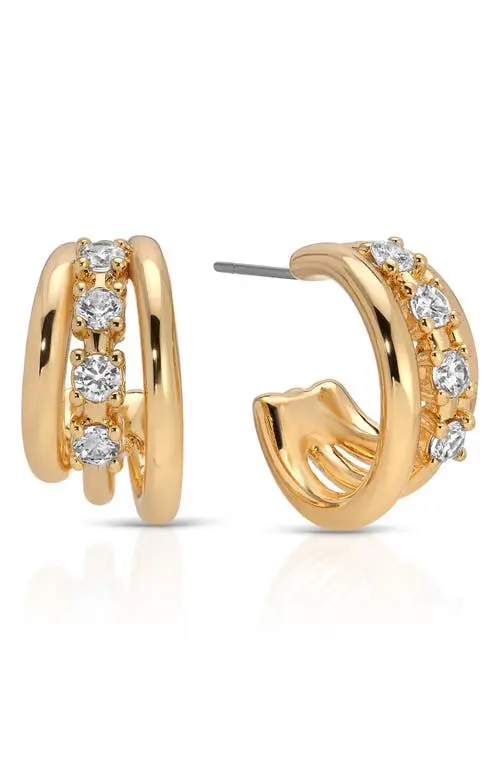 Ettika Mini Cubic Zirconia Hoop Earrings - Gold