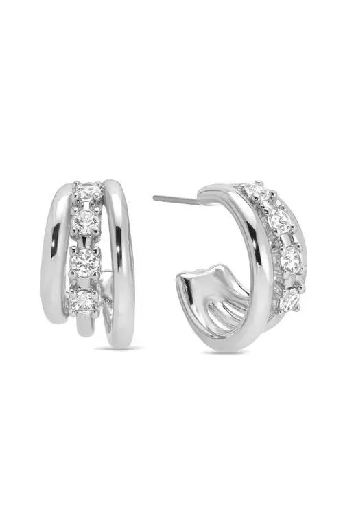 Ettika Mini Cubic Zirconia Hoop Earrings - Silver