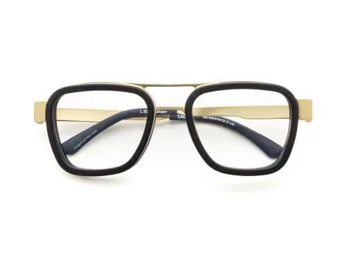 CADDIS Bandit Square Frame Reading Glasses - Matte Gold - Matte Black